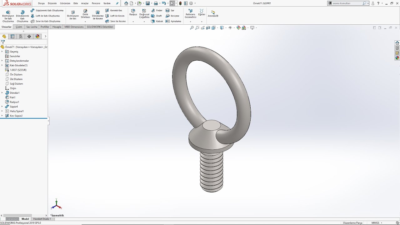 Halka Başlı Cıvata Çizimi #solidworks #drawing #eyebolts - YouTube