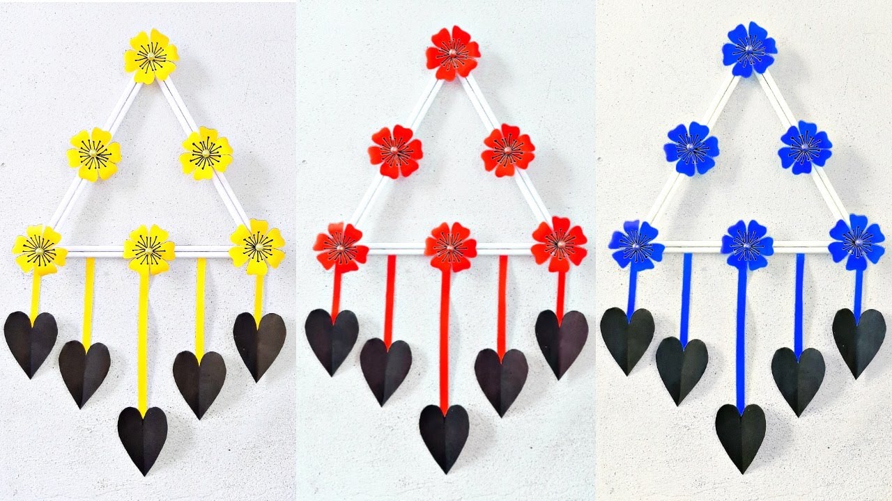 Easy and Quick Paper Wall Hanging Ideas / Heart Flower Wall decor ...