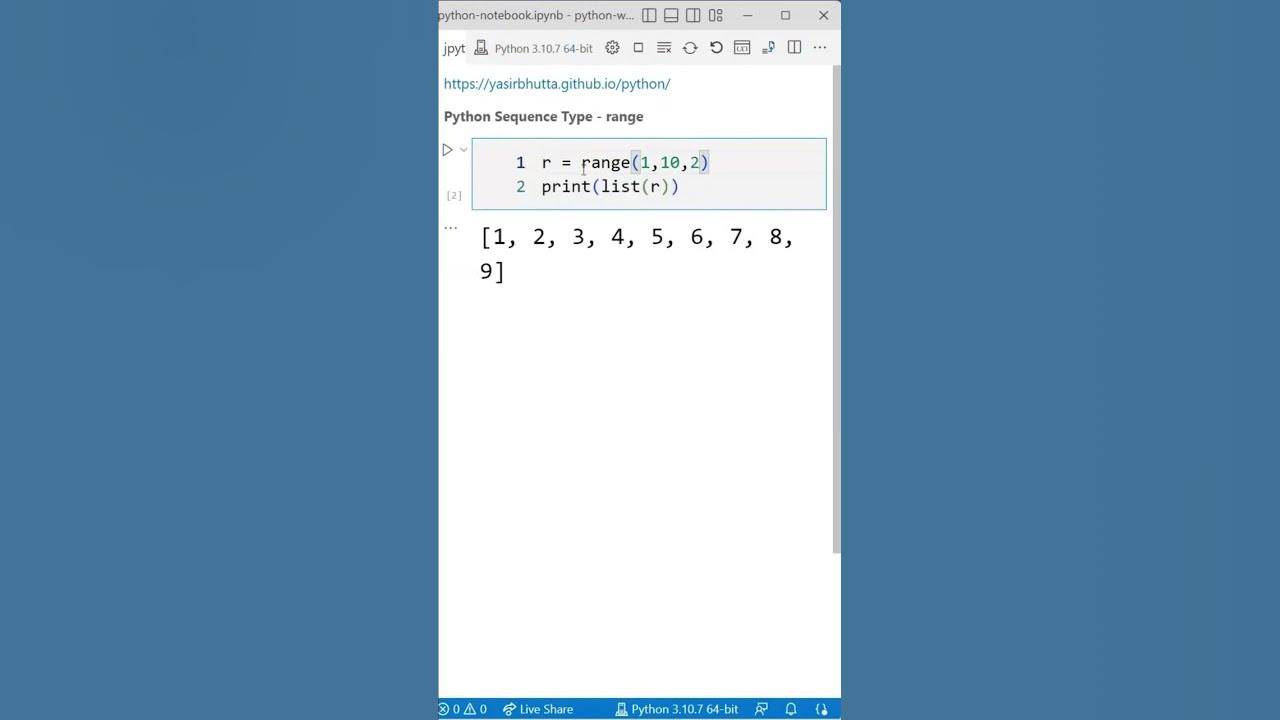 Python Sequence Type Range Python Tutorial For Beginners Youtube