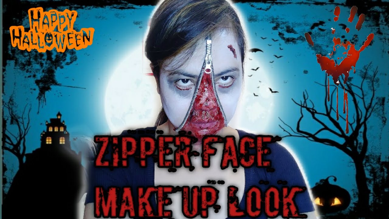 Zipper Face Halloween makeup look - YouTube