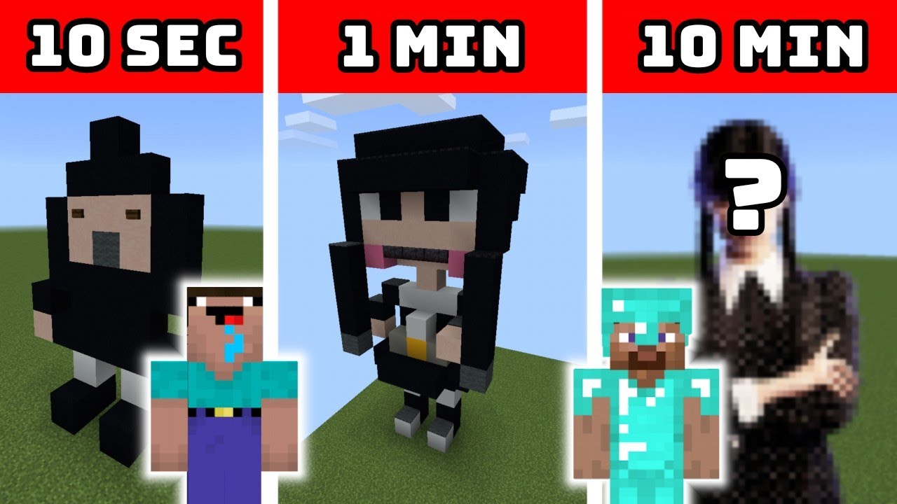Minecraft: NOOB AND PRO BUILD WEDNESDAY ADDAMS IN 10 SECONDS / 1 MINUTE ...