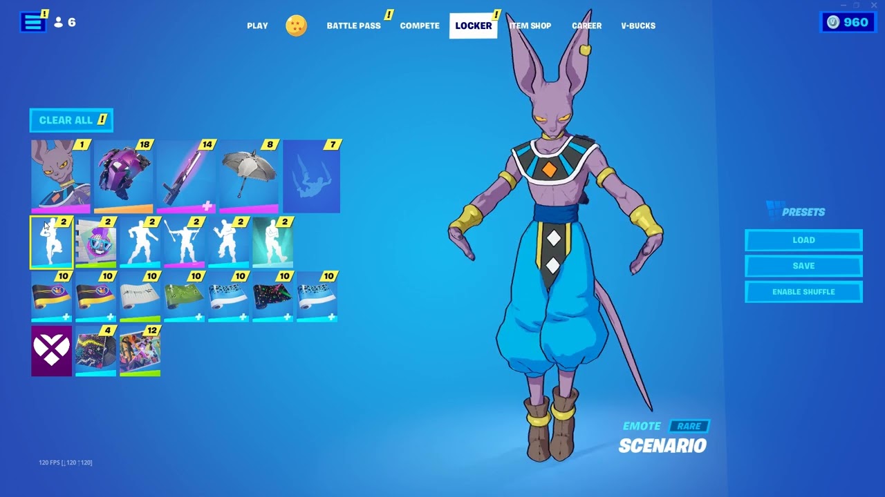 Fortnite - Scenario emote with Beerus skin (Showcase - Dragon Ball ...