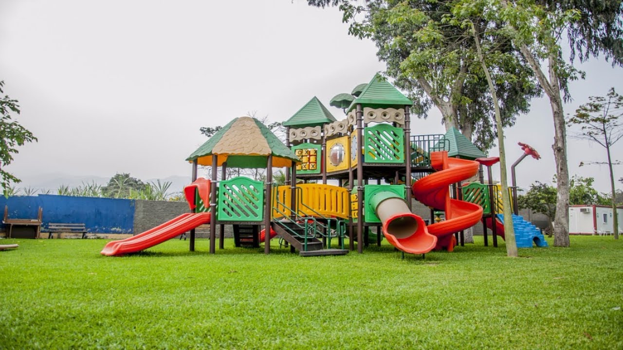 Kids play ground at the child park with animals rides! Babies play ...