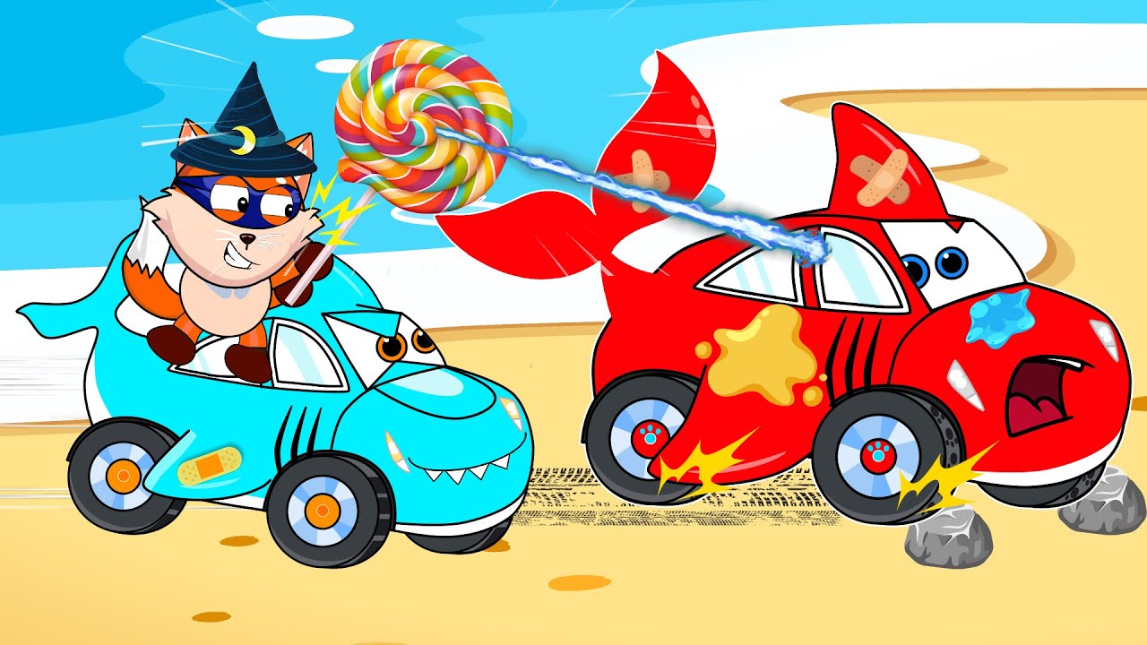 Shark Car Eat Strawberries 🍓 Police Car Help Back to Little Car Song ...