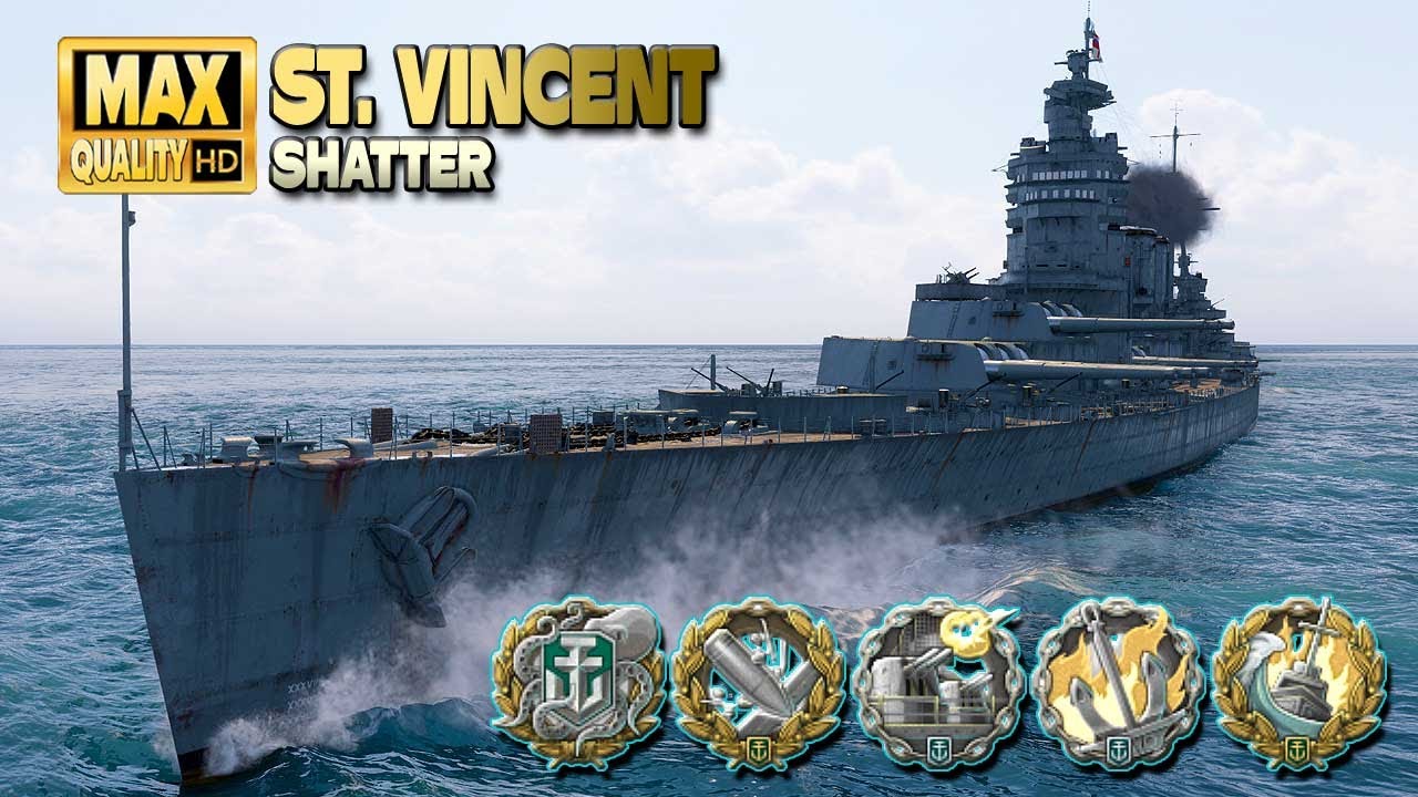 Battleship St. Vincent on map Shatter - World of Warships - YouTube