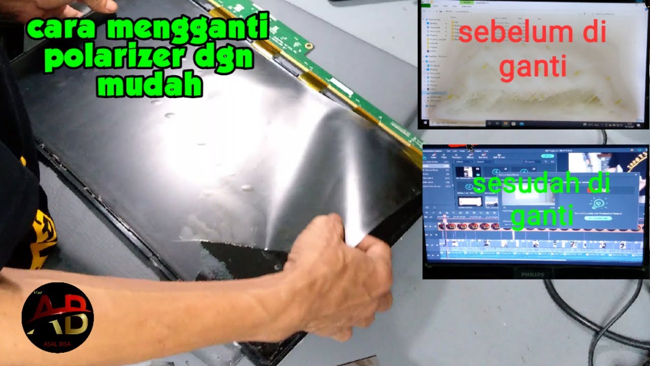 cara mengganti polarizer lcd monitor - YouTube