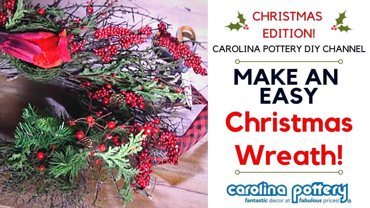 Make an Easy Christmas Wreath! - Carolina Pottery DIY Tutorial - YouTube