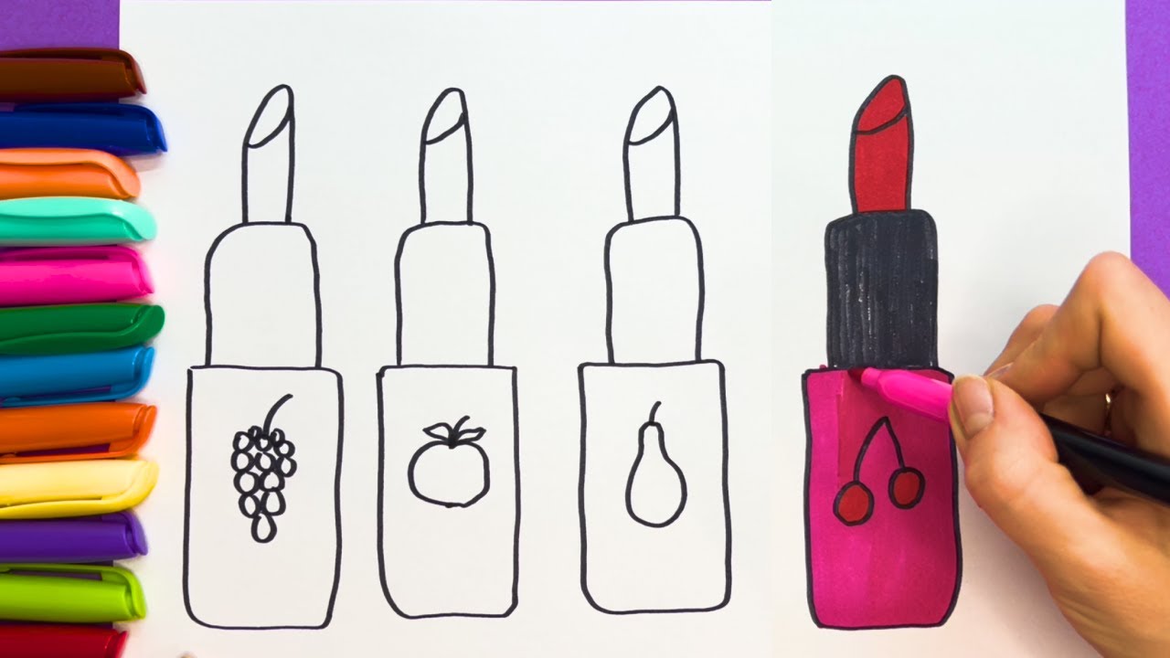Lipsticks Drawing for Kids | Easy Step By Step Tutorial - YouTube