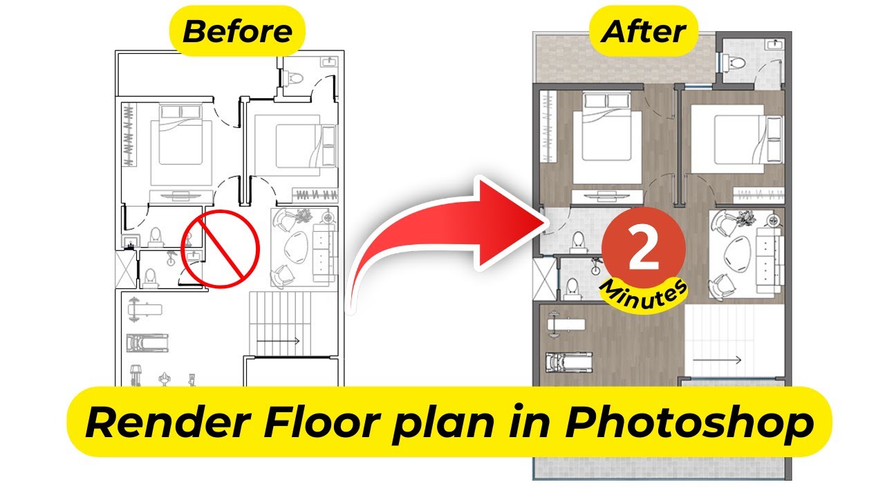 The EASIEST WAY of RENDERING FLOOR PLANS in Photoshop (under 3.45 ...