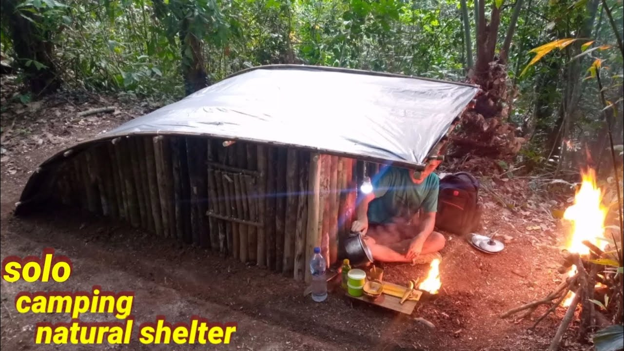 solo camping natural shelter - YouTube