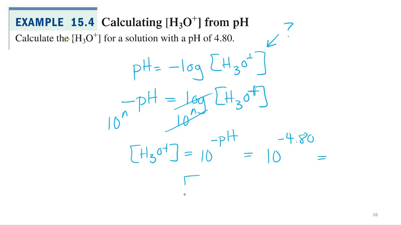 Acids & Bases 4.14 Calculating H3O+ from pH - YouTube