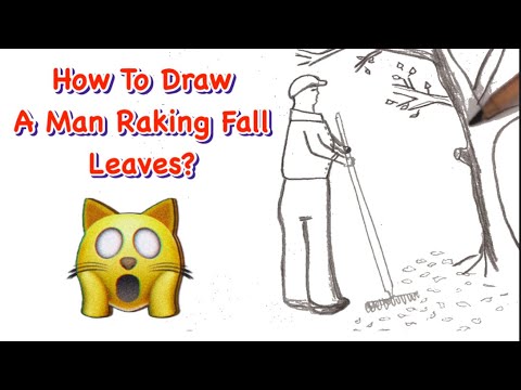 How to draw a man raking leaves 🍃 for autumn season? ||pencil drawing ...
