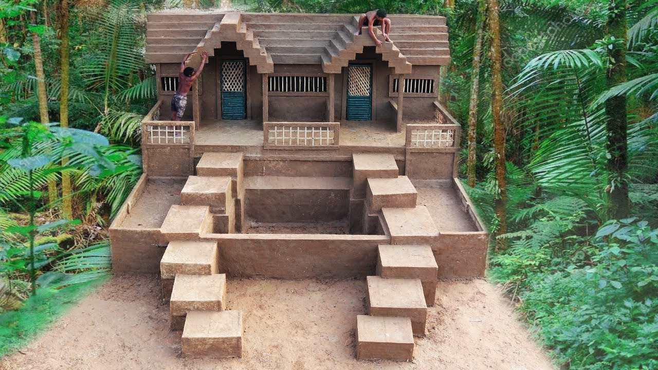 Build Amazing Mud Modern Villa In The Forest - YouTube