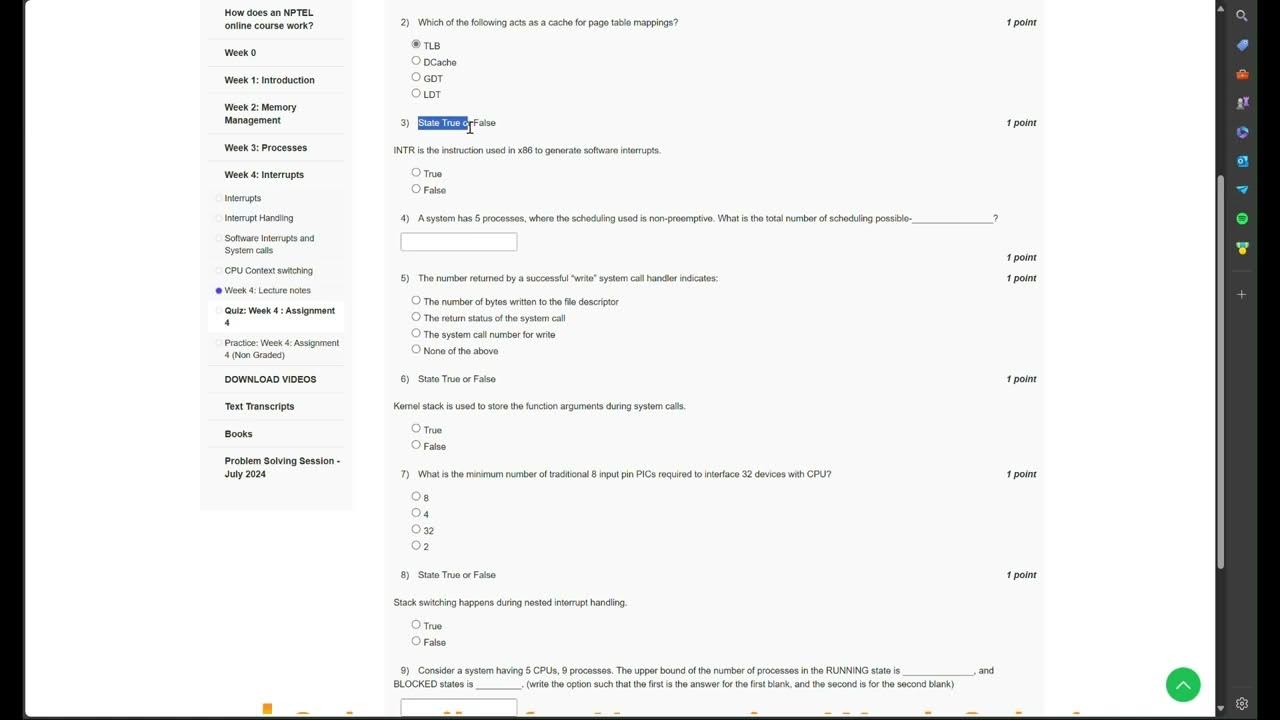 NPTEL Introduction to Operating Systems Week 4 Assignment Solution ...
