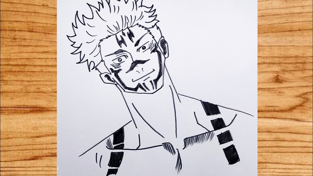 how to draw sukuna drawing// sukuna drawing//anime sukuna easy drawing ...