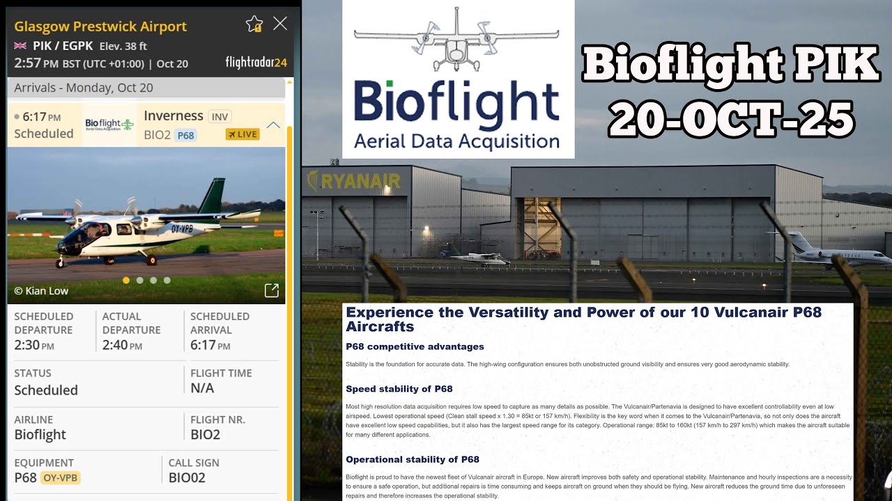 Bioflight Partenavia P68 arrives Prestwick Airport - YouTube