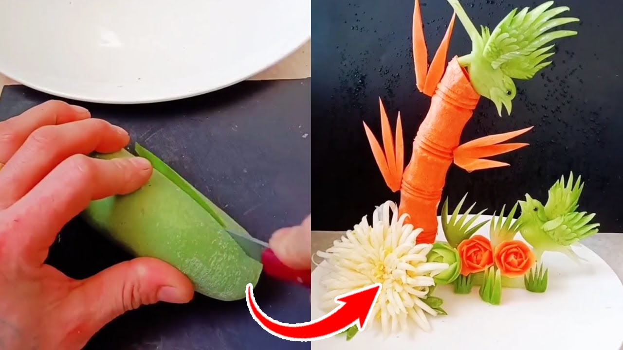 Turn radish into lock丨Radish and cabbage into nature丨Onion into peacock丨Vegetable carving - YouTube