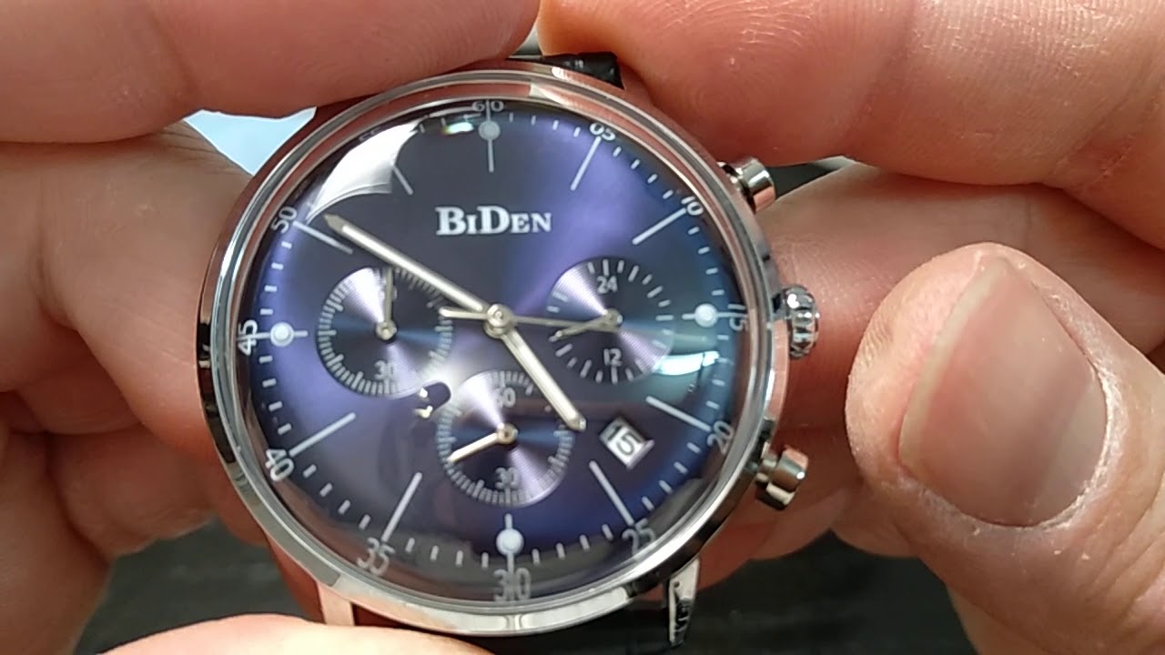 BIDEN BAUHAUS STYLE QUARTZ CHRONOGRAPH BLUE DIAL WATCH UNBOXING - YouTube