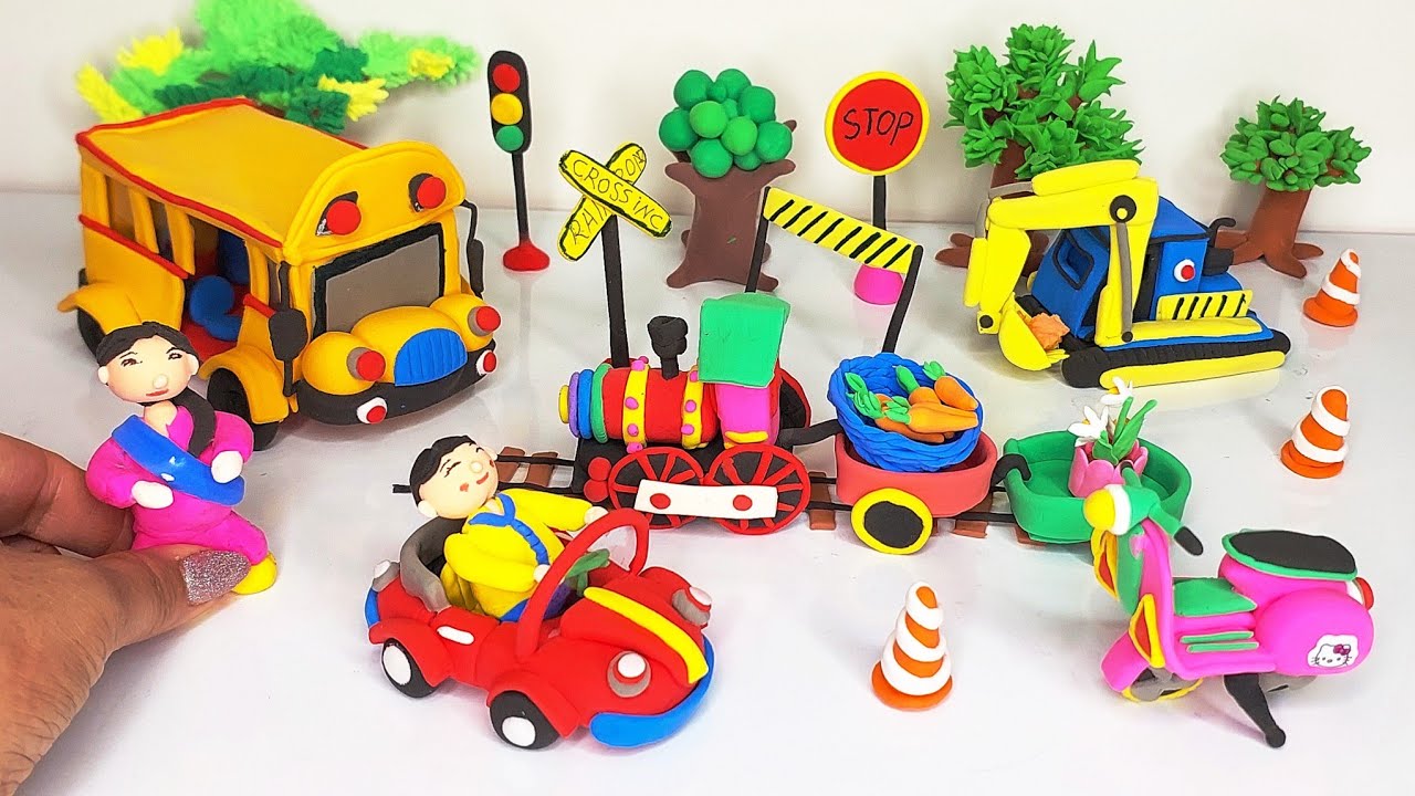 Diy How to make polymer clay miniature Bus,Exvacator,Train,Car ...