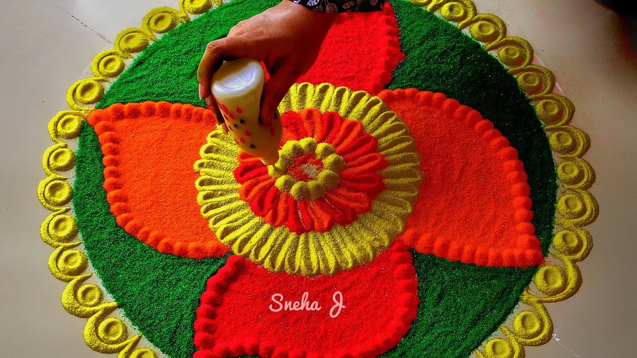 Beautiful and vibrant kolam | Beginners Level Rangoli | Easy and quick ...