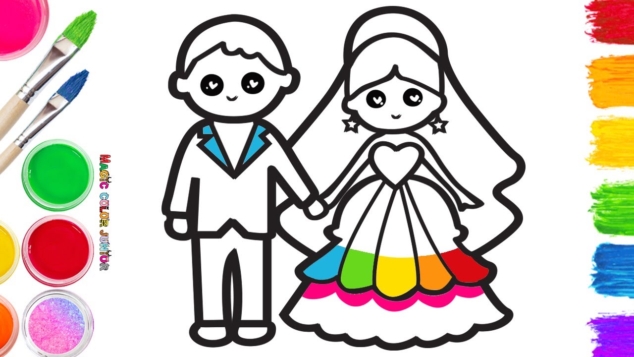 How to Draw Bride and Groom | Happy Wedding | Step By Step - YouTube