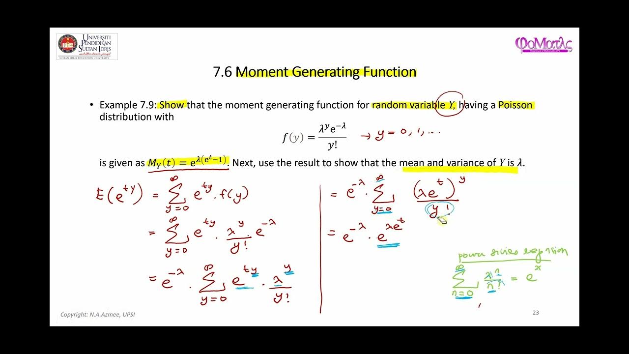 Finding the MGF, the Mean and Variance for a Poisson Distribution - YouTube