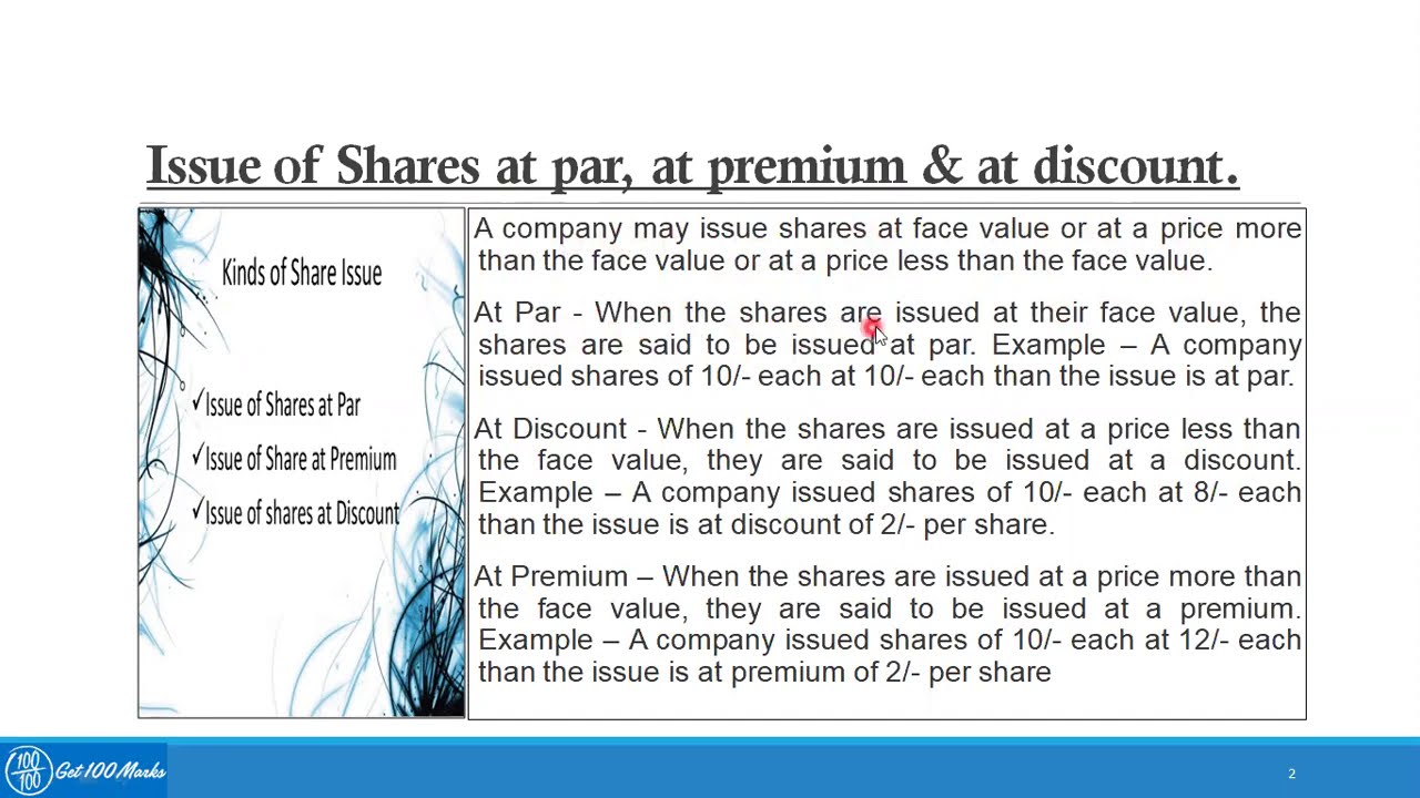 5.4 Issue of Shares at par, at Premium, at Discount - YouTube