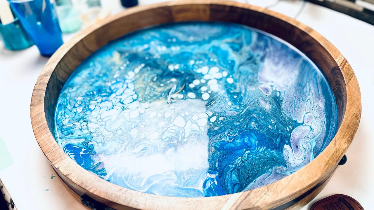 DAY 16 Acrylic Pouring on Wood Decor Tray Masterclass - YouTube