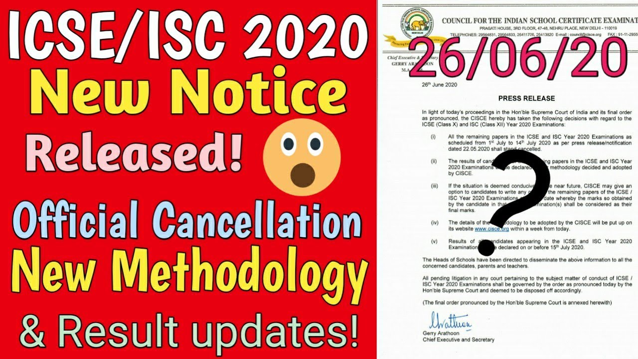 ICSE/ISC 2020 New Notice released ll Cisce declared official ...
