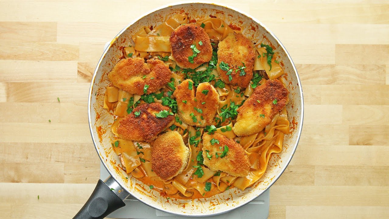 Pasta Con Pollo Empanizado - YouTube