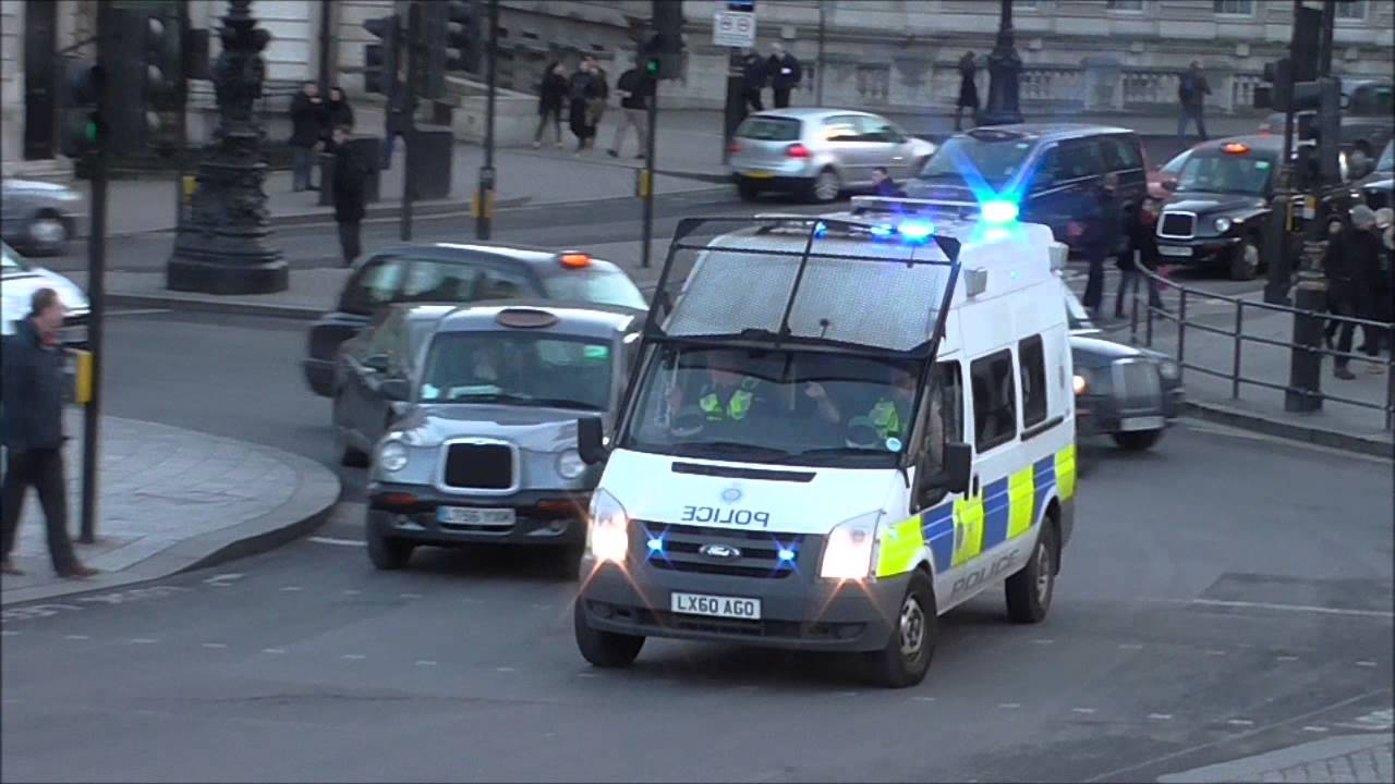 British Transport Police Public Order Van Responding through London ...