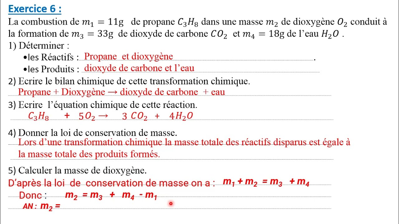 série d'exercices n°3 (les combustions,réactions chimiques,équations ...