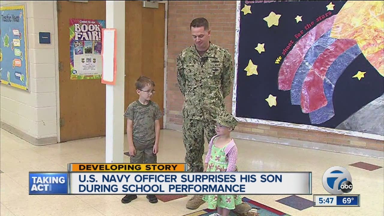 U.S. Navy Officer surprises son at school - YouTube