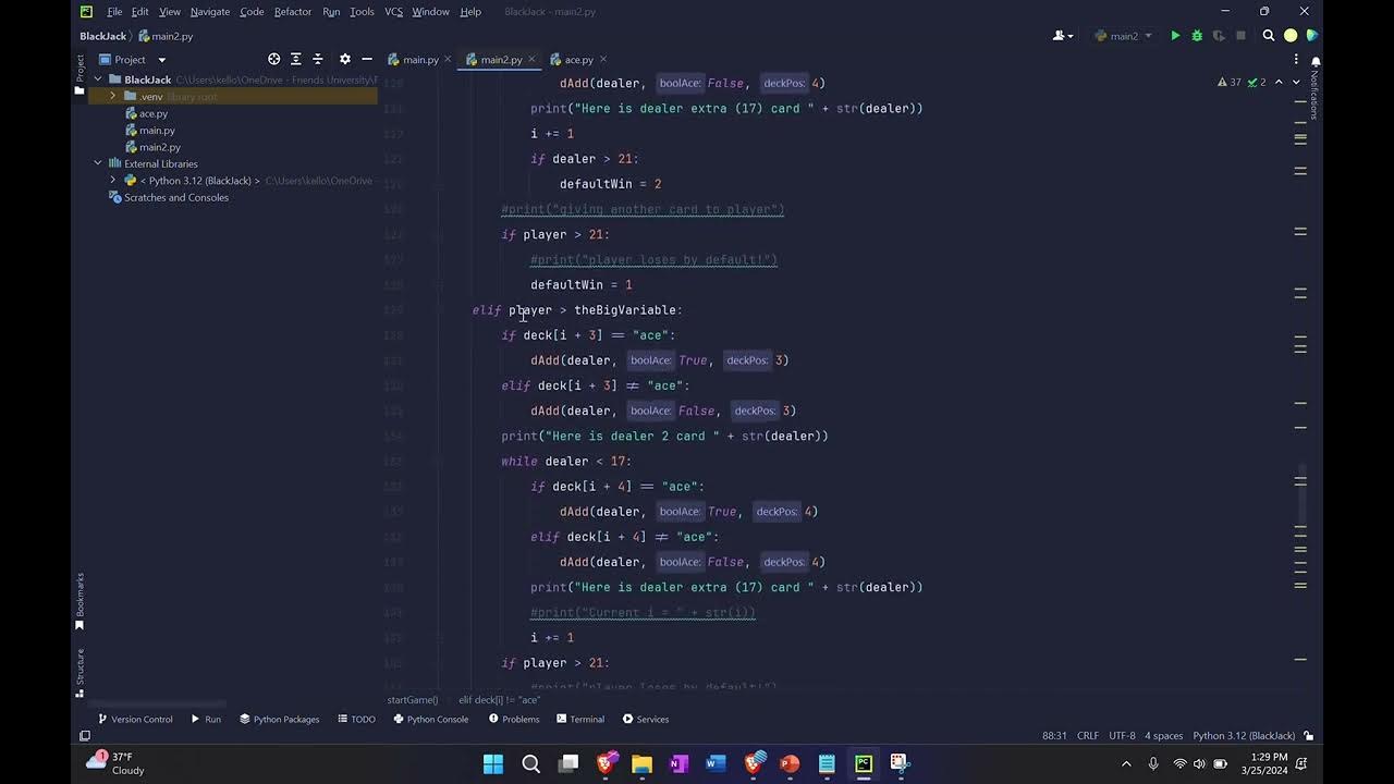 Kellon's programming project #1 - Blackjack - YouTube