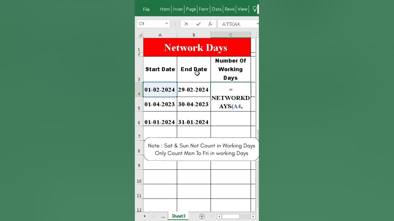 Networkdays Function In Excel #ytshorts #shorts #rohitkvideos - YouTube