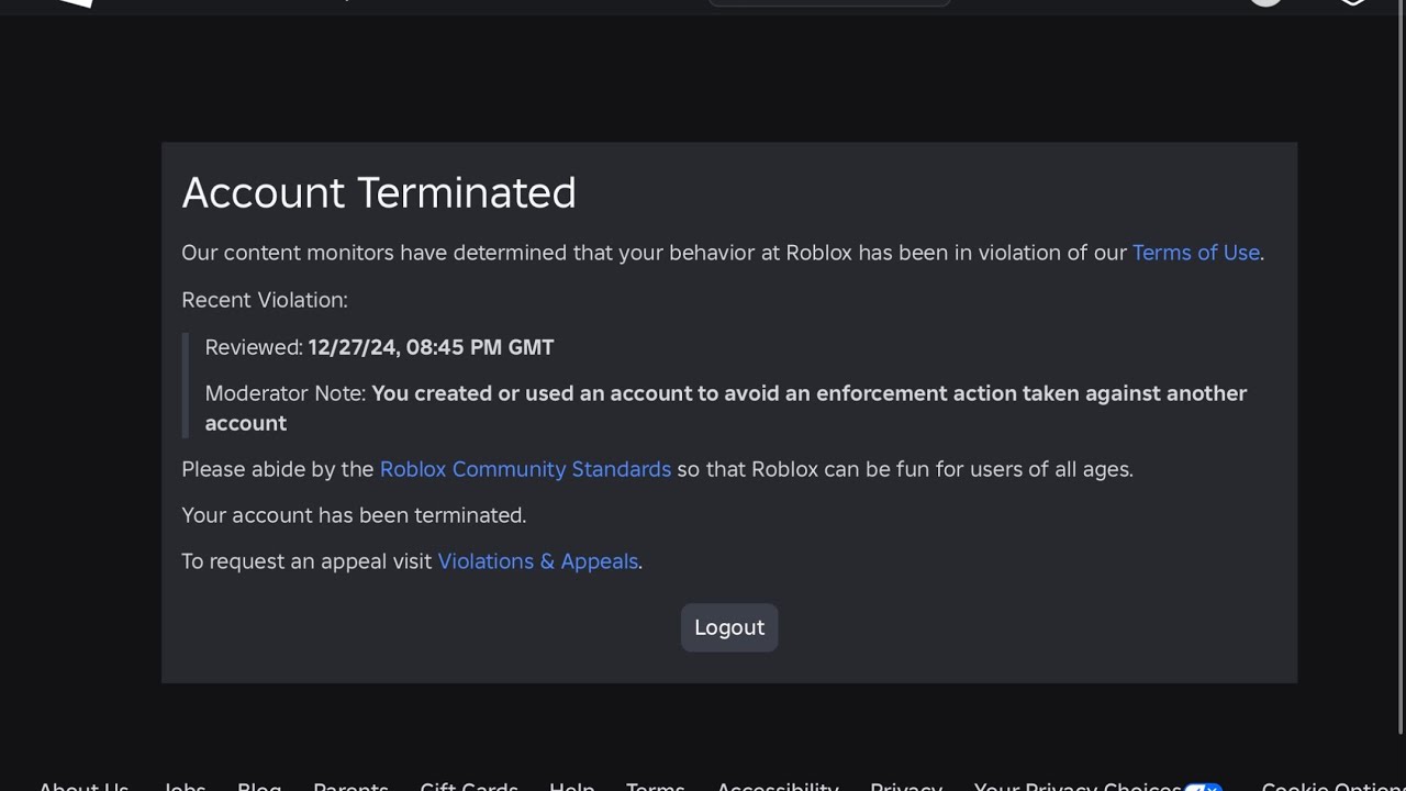 Roblox Account Terminated - YouTube