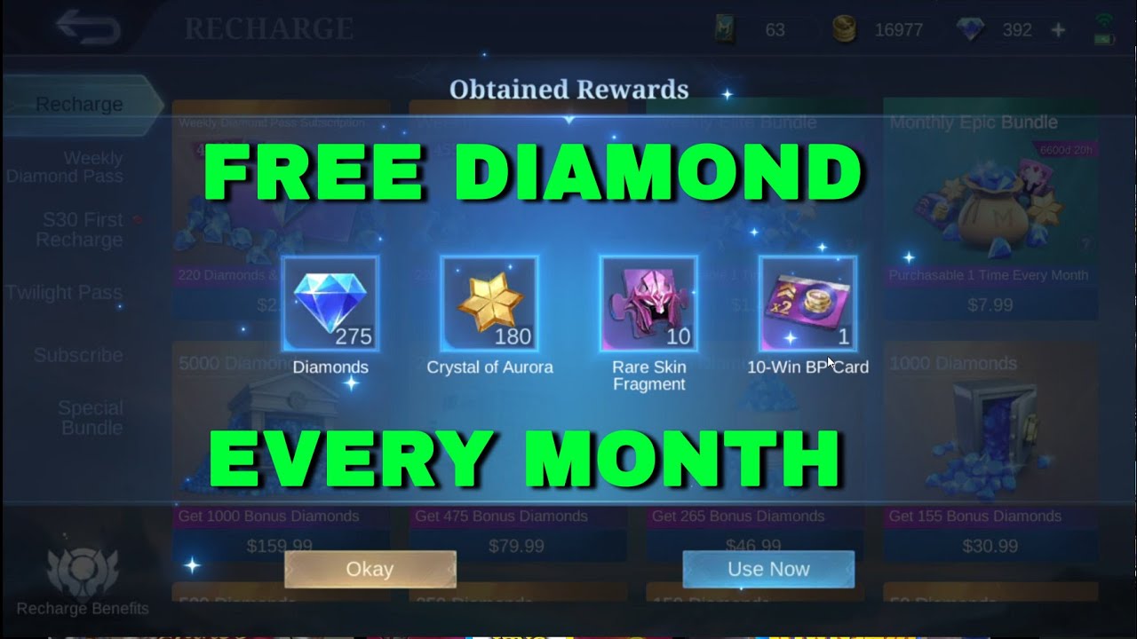 Mobile Legends: Bang Bang - FREE 275 DIAMONDS EVERY MONTH #mlbb - YouTube