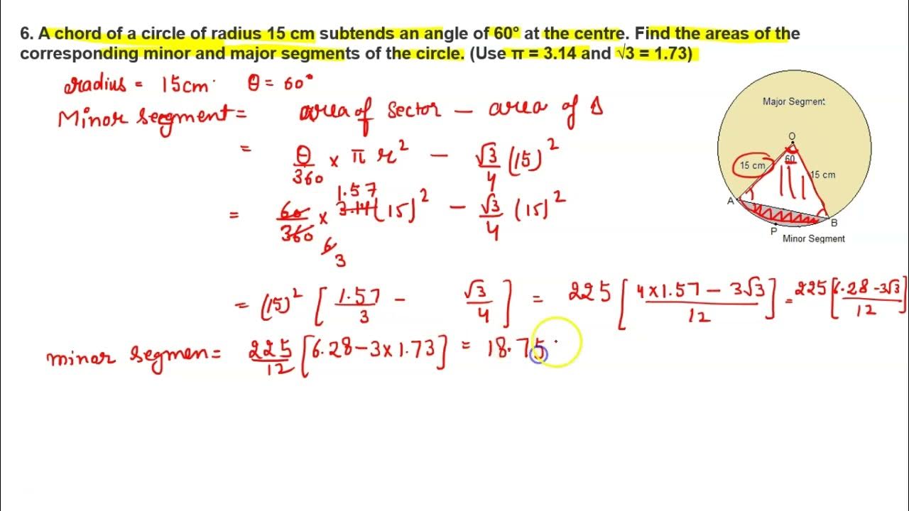 A chord of a circle of radius 15 cm subtends an angle of 60° at the centre. Find the areas of ...