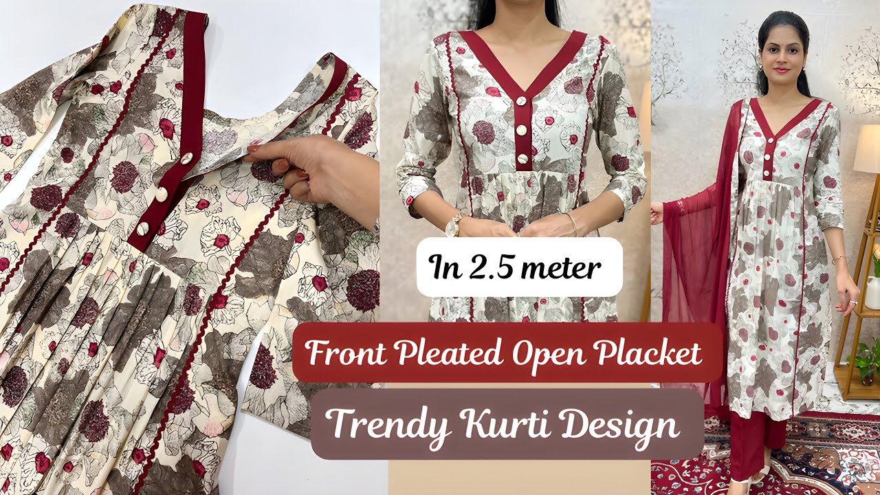 Trendy Front Pleated Open Placket Kurti Cutting And Stitching/New Kurti ...