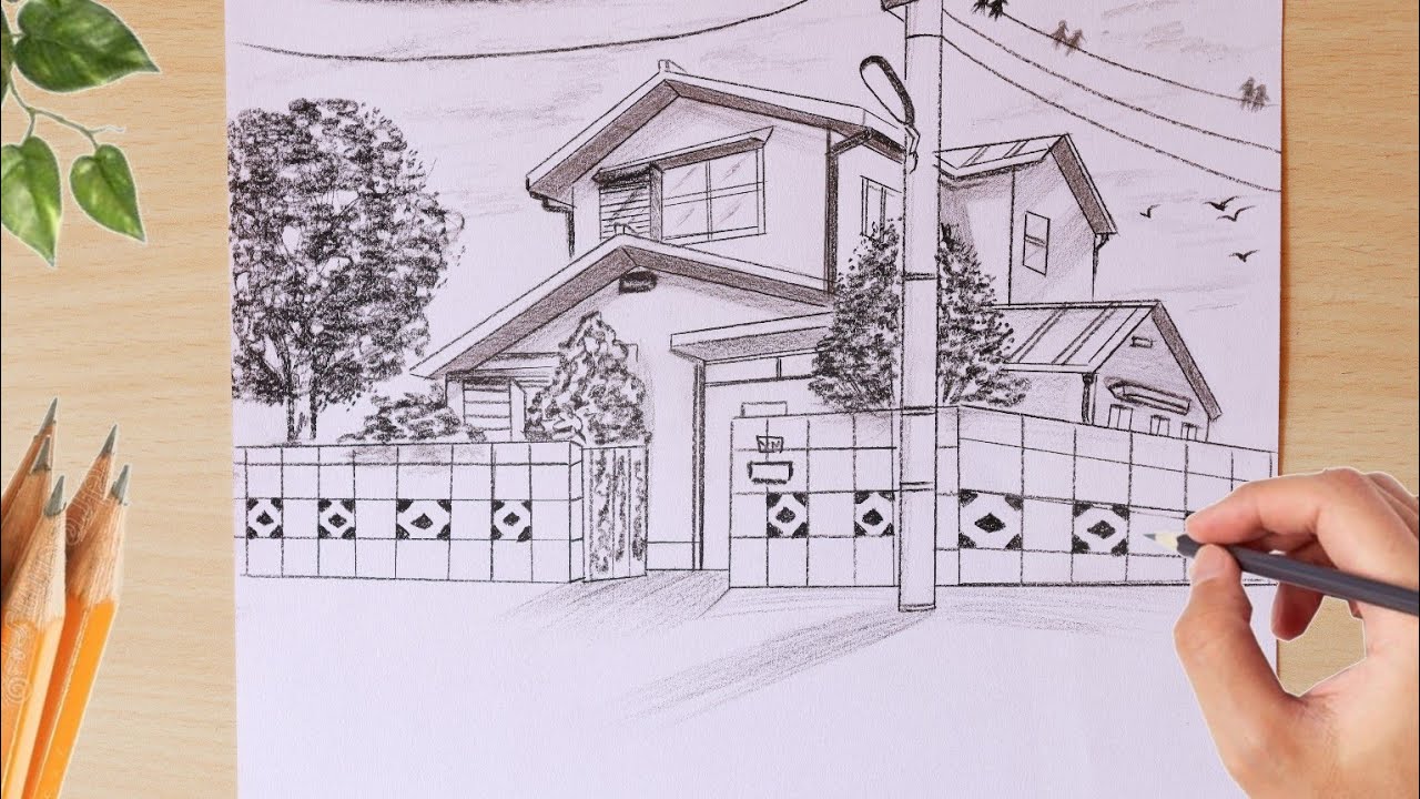 how to draw nobita house | doraemon house drawing easy /anime drawing ...