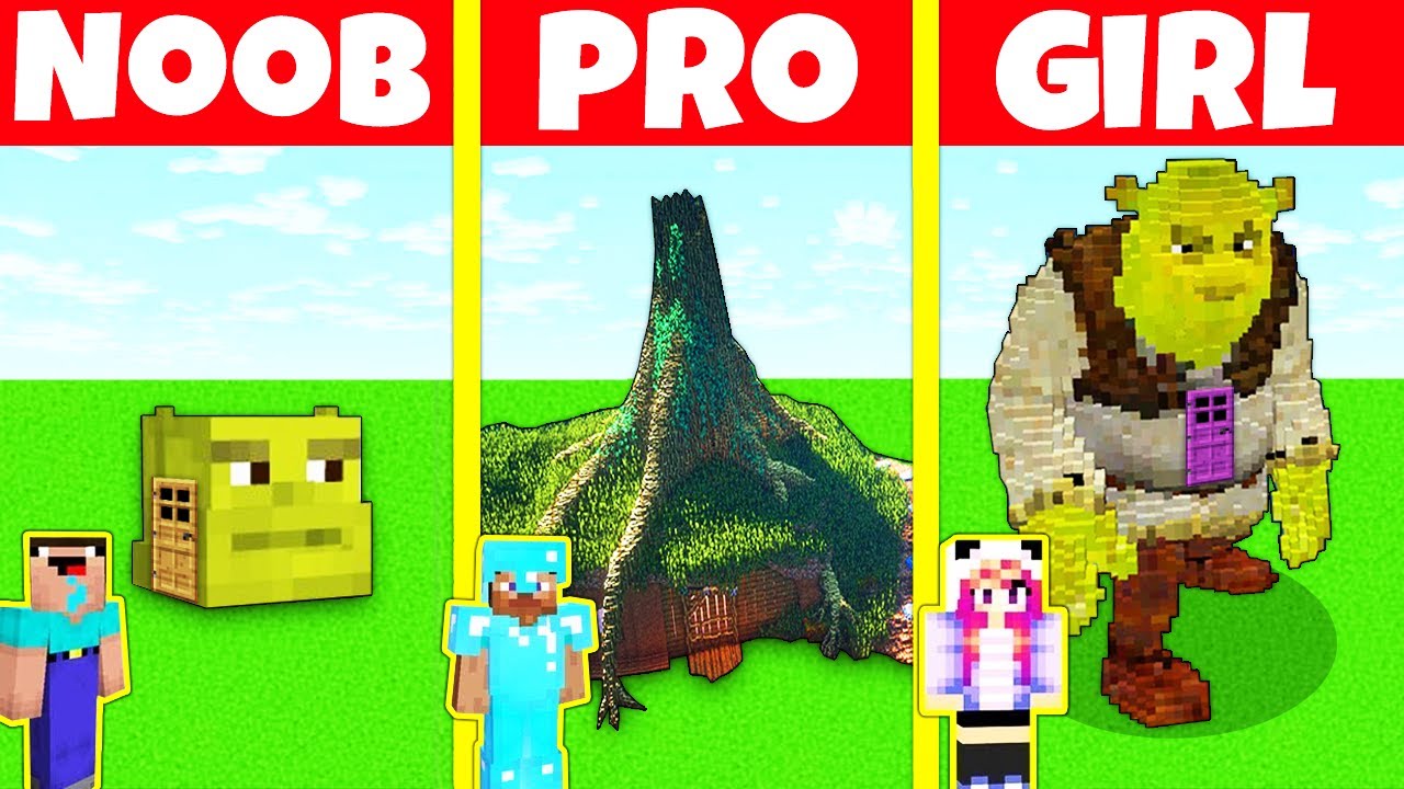 Minecraft Battle: NOOB vs PRO vs GIRL: SHREK HOUSE BUILD CHALLENGE ...