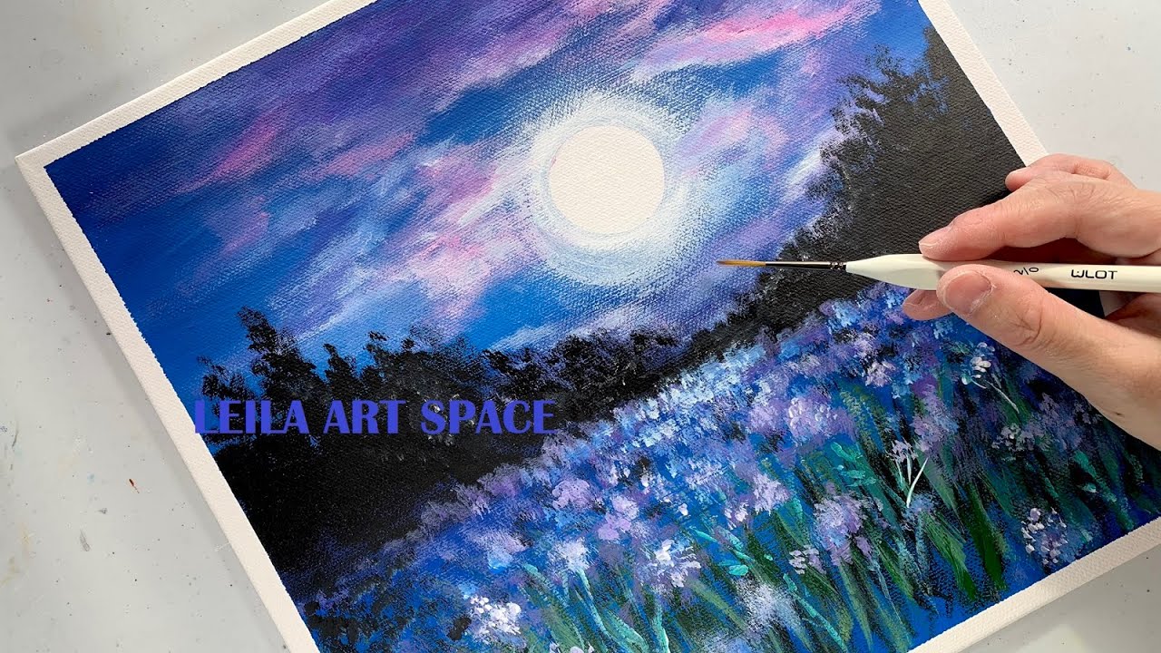 How to paint moonlight with acrylic, Dreamy night acrylic painting ...