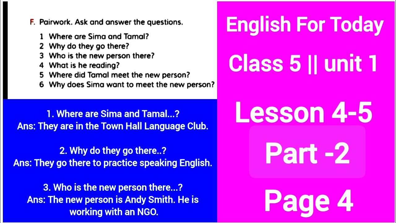 Class 5 english unit 1 page 4 | part -2 | Lesson 4-5 | ৫ম শ্রেণি ইংরেজি ...