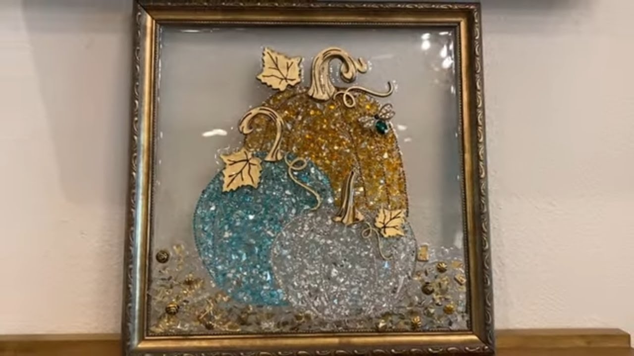 # 205 3 FALL PUMPKINS WITH GLASS AND RESIN CRUSHED GLASS ART RESIN ART ...