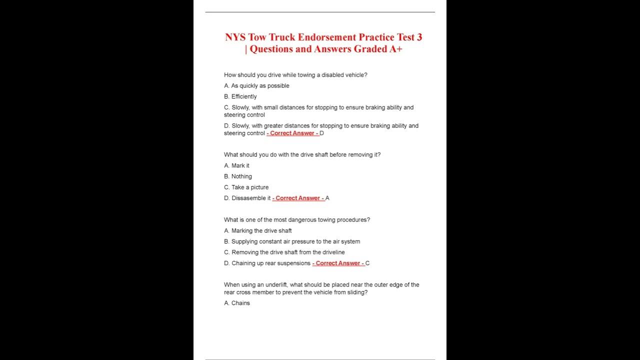 NYS TOW TRUCK ENDORSEMENT PRACTICE TEST 3 QUESTIONS AND ANSWERS GRADED nys-tow-truck-endorsement-practice-test-3-questions-and-answers-graded