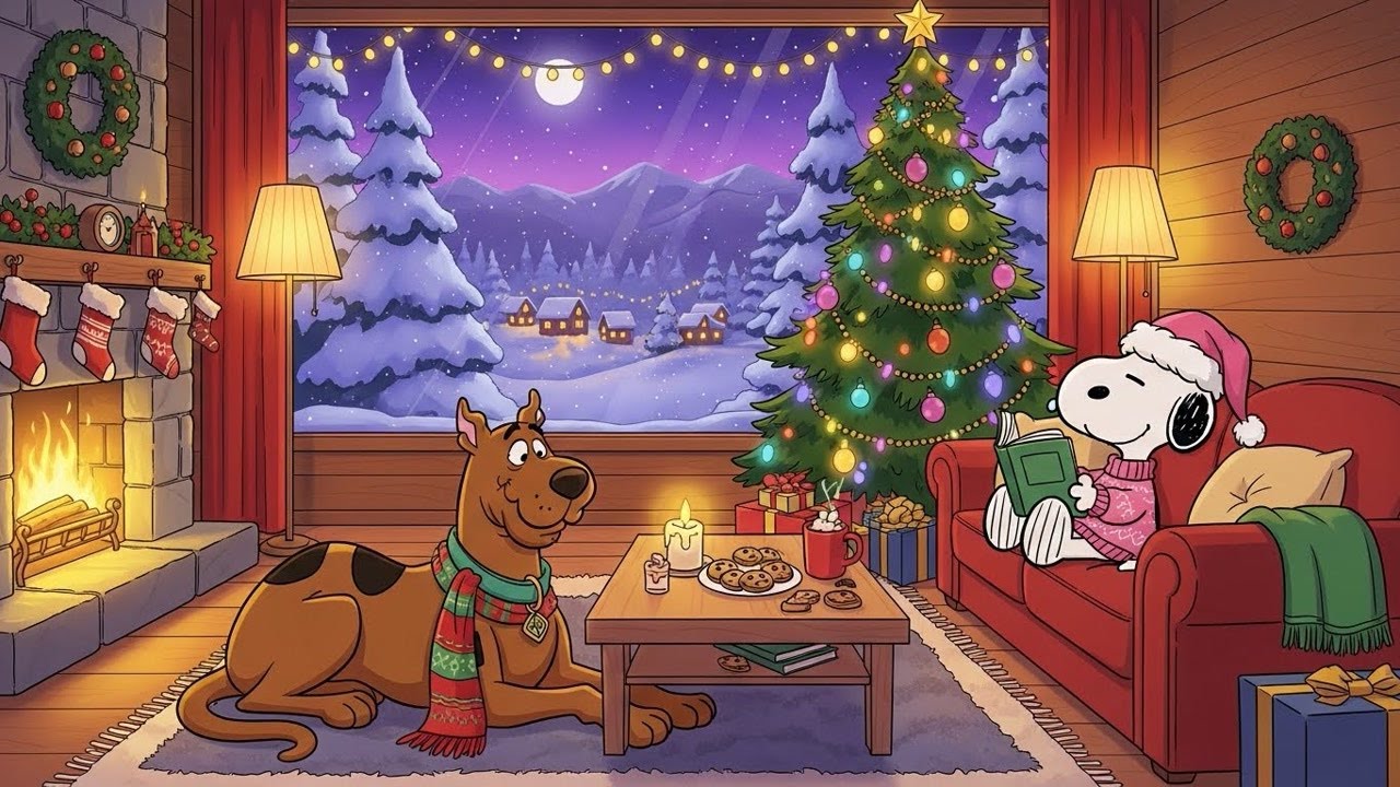 Cozy Christmas Cabin with Snoopy 🎄 Peaceful Winter Jazz for Relaxing ...