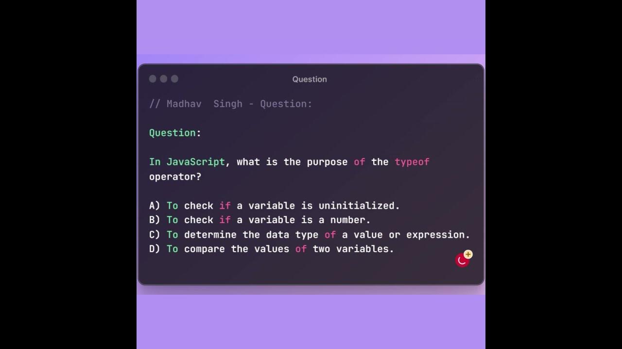 In Javascript What Is The Purpose Of The Typeof Operator Youtube