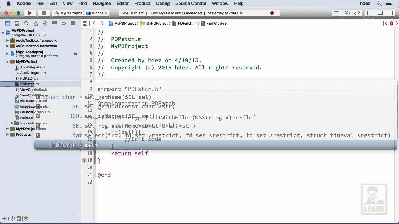 Learning libPD for iOS: 07. Handling PD patches with a Class - YouTube