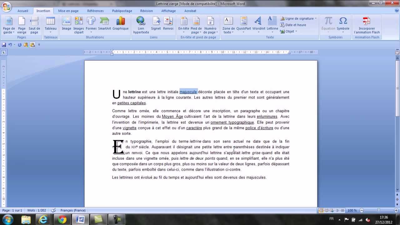 Cours et exercices sur les lettrines et liens hypertextes sur word ...