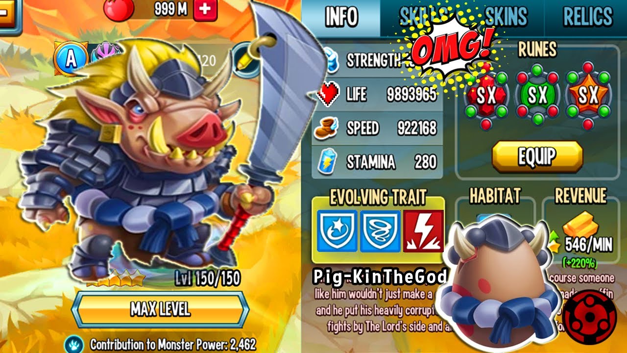 Monster Legends PIG-KIN level 150 Review!! Best Monster free Dhar mann ...